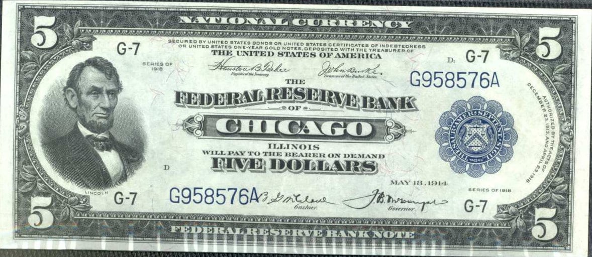 Federal Reserve Bank Notes $5 Dollar Bill Value Chart, Serial Number ...